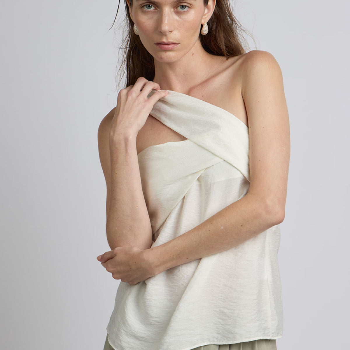 Alina One Shoulder Draped Top in Vanilla – The NKC Store
