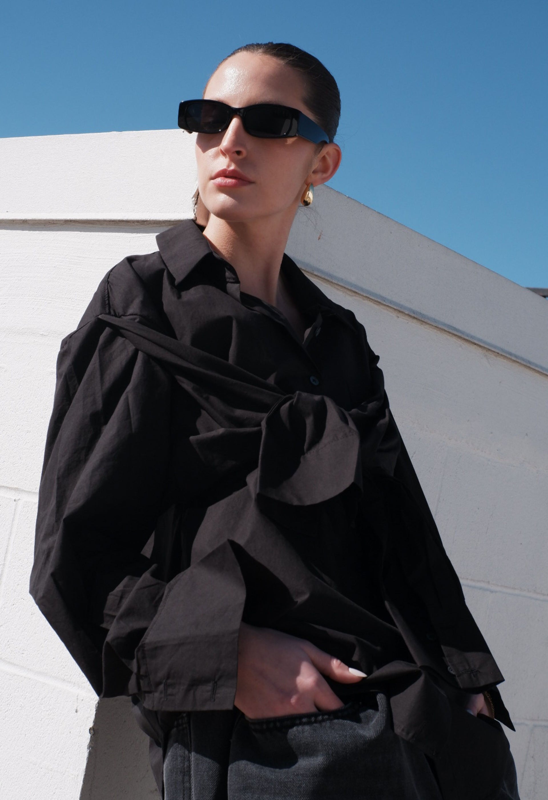 Front Tie Button Up in Black – The NKC Store