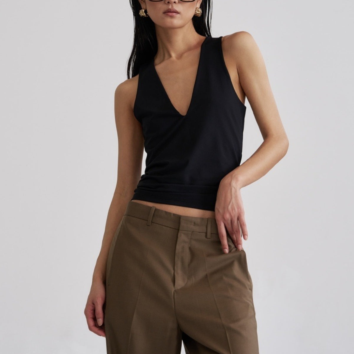 Deep V Jackie Top Black – The NKC Store